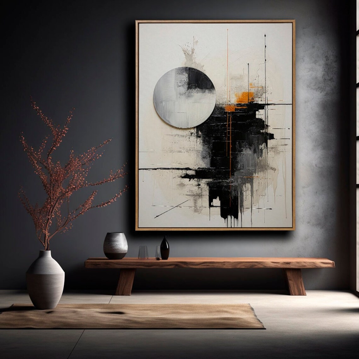 Black and White Circle Painting Black and White Art - Etsy