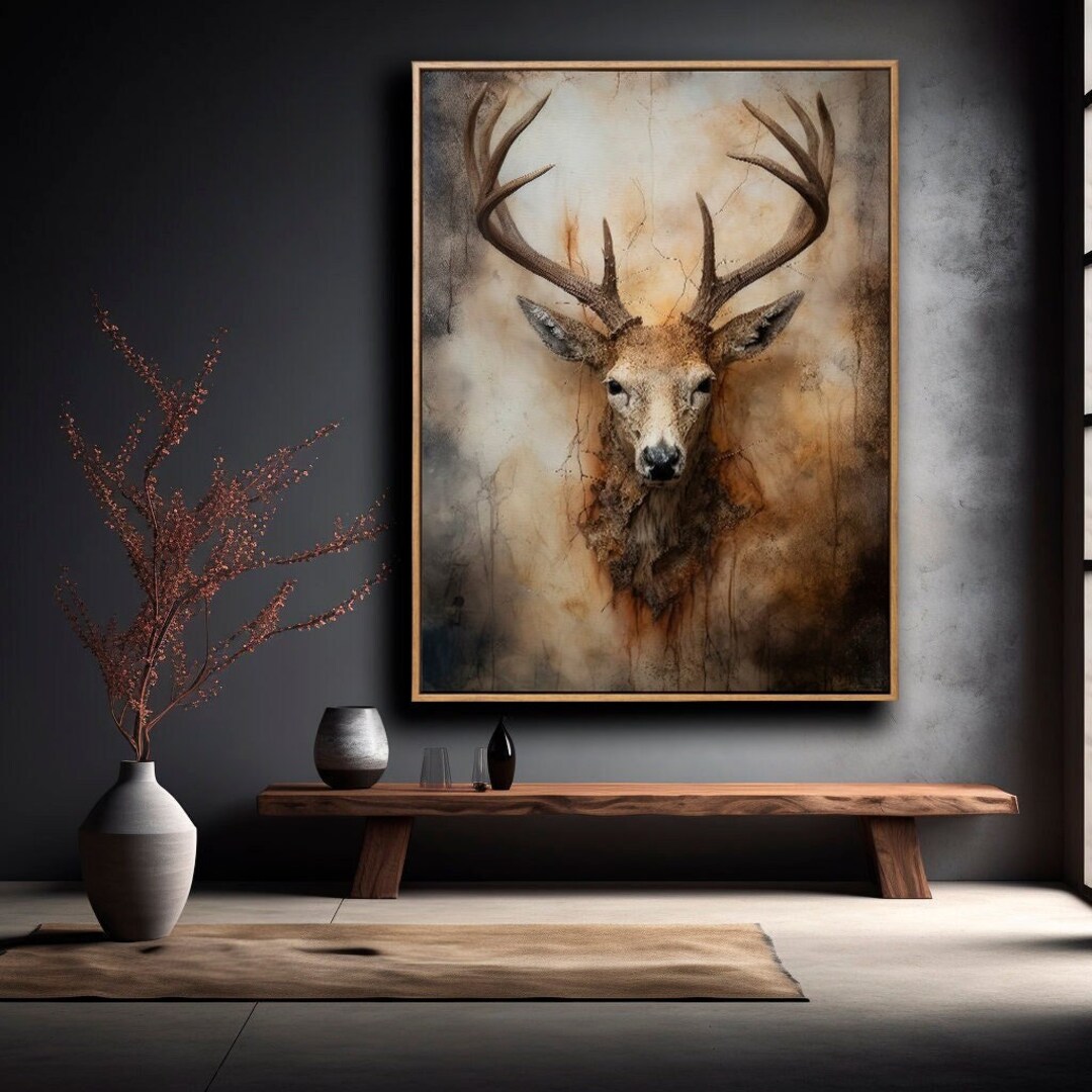 Deer Wall Art, Oil Deer Print, Deer Portraits Wall Art, Printable Wall Art, Animal Wall Art ...