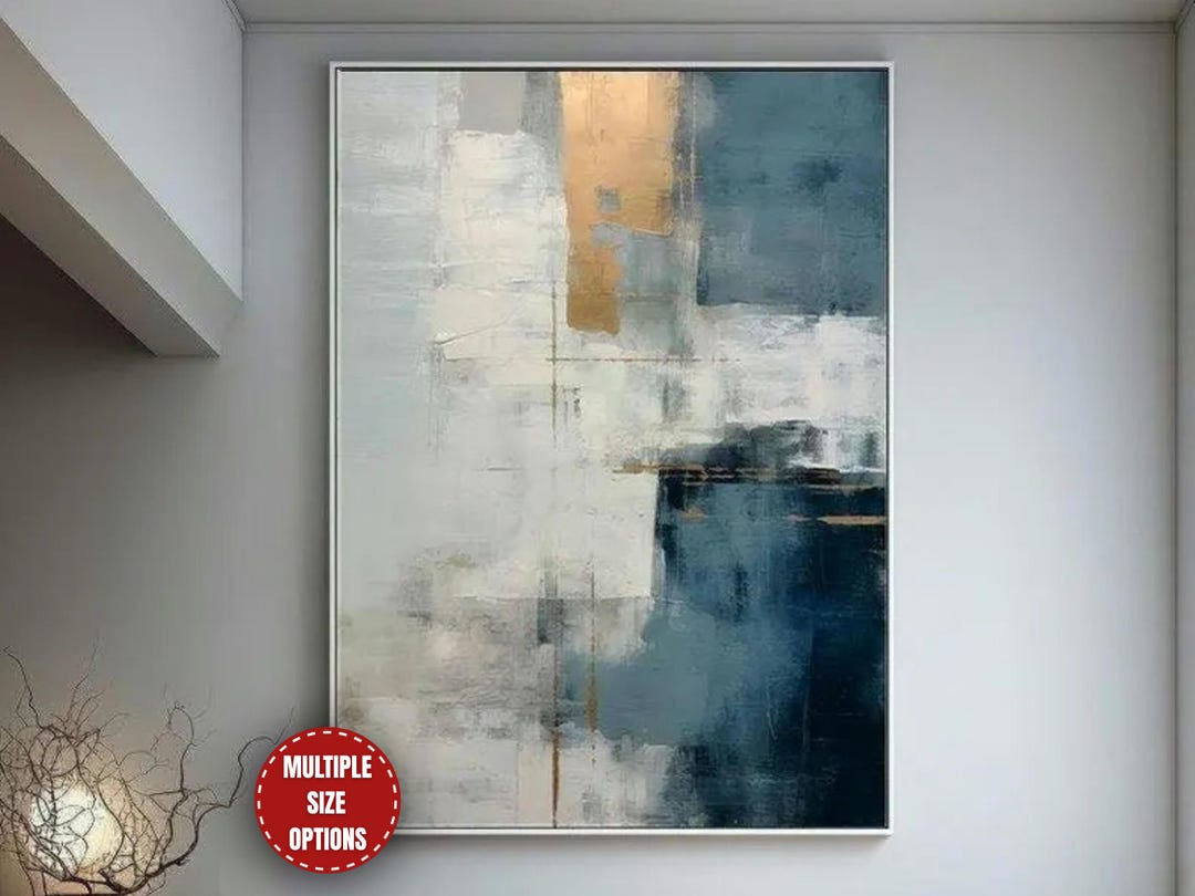 Gold & Navy Abstract Art Print: Modern Brush Strokes (digital Download ...