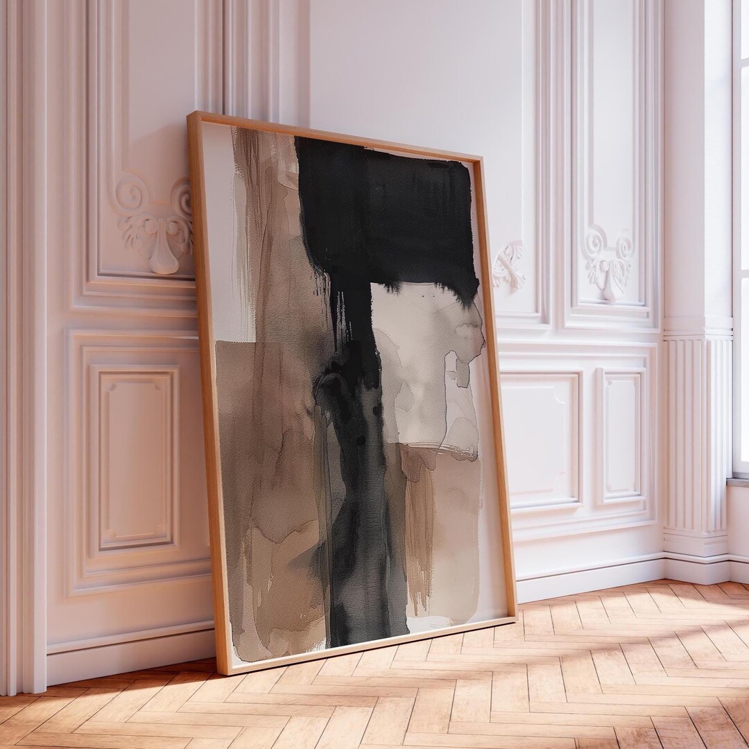 Modern Watercolor Abstract Art, Black Brown Neutral Wall Decor ...