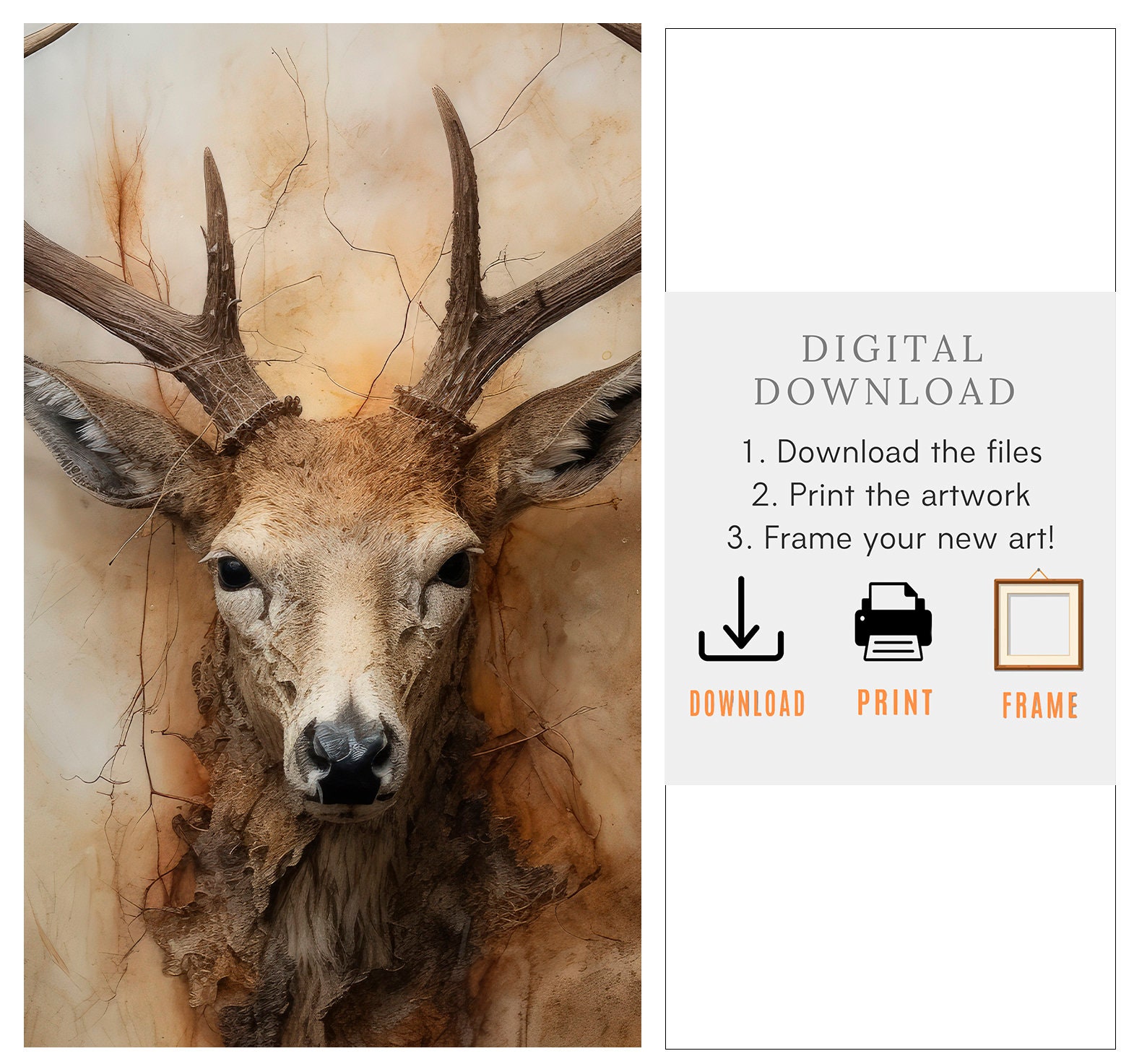 Deer Wall Art, Oil Deer Print, Deer Portraits Wall Art, Printable Wall ...