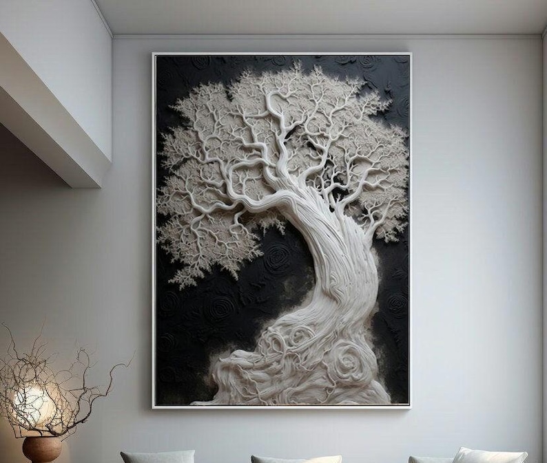 Tree Scene Painting L Black and White Art L Conceptual Tree Art L ...