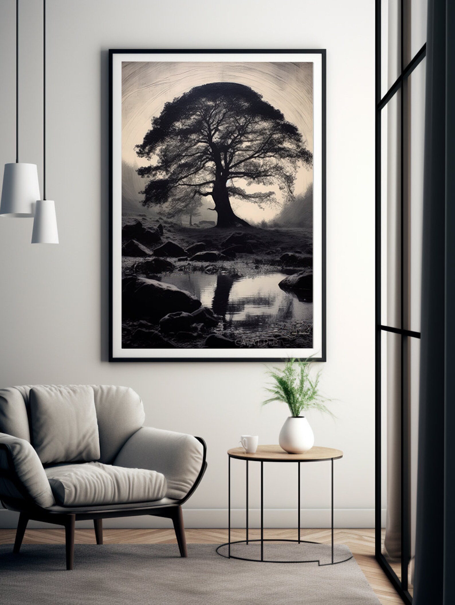 Oak Tree Printable Wall Art L Oak Tree Print L Black and White Painting ...
