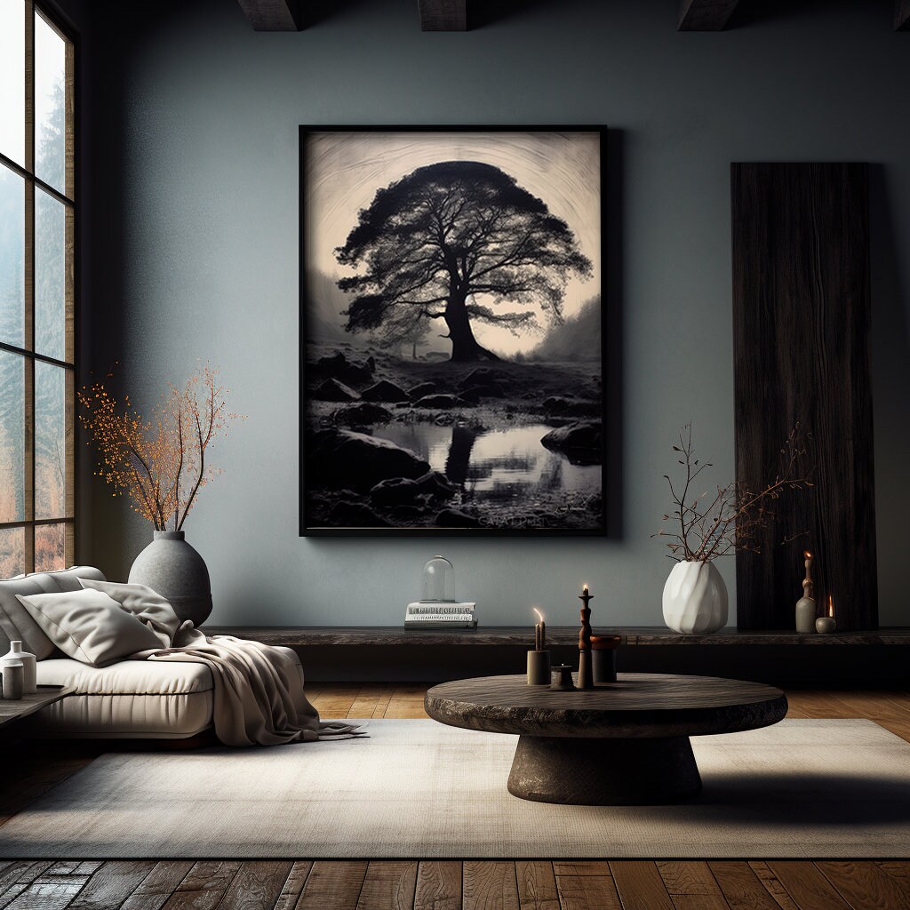 Oak Tree Printable Wall Art L Oak Tree Print L Black and White Painting ...