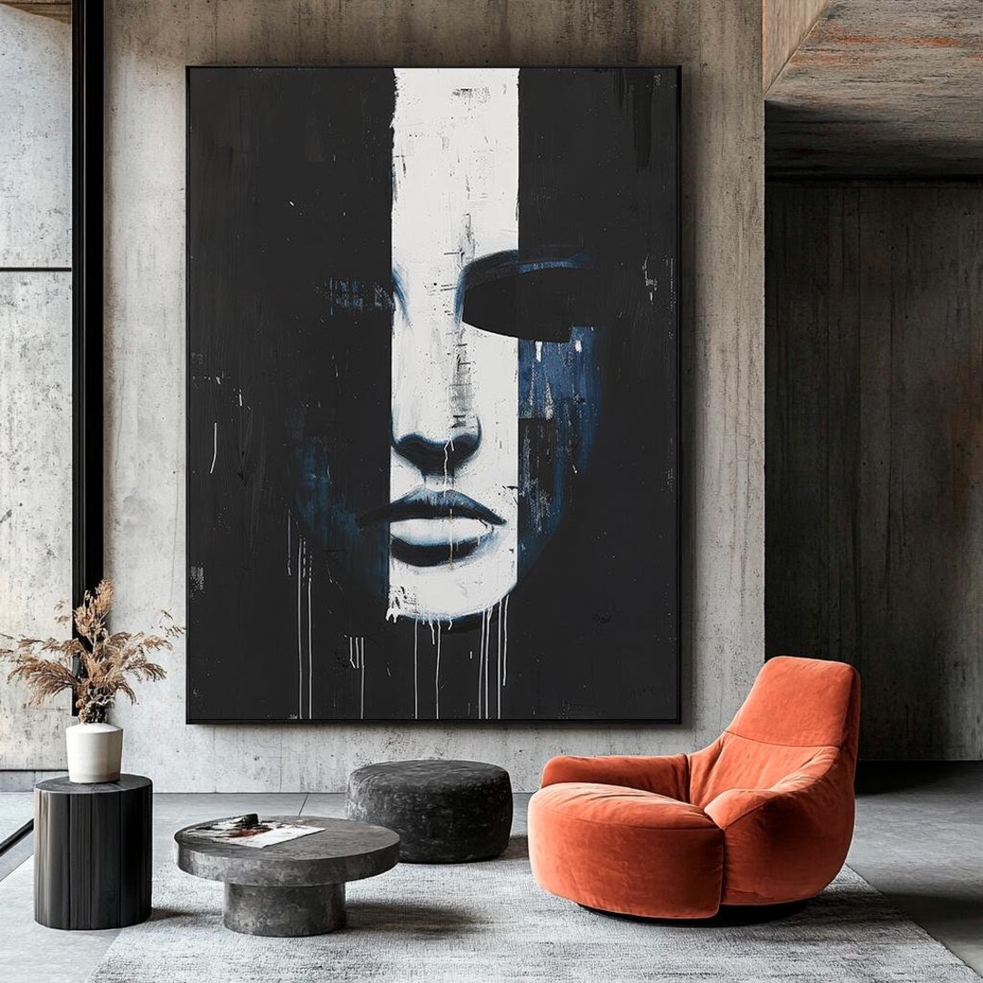 Abstract Face Art Black and White Minimalist Portrait Modern Dark Art ...