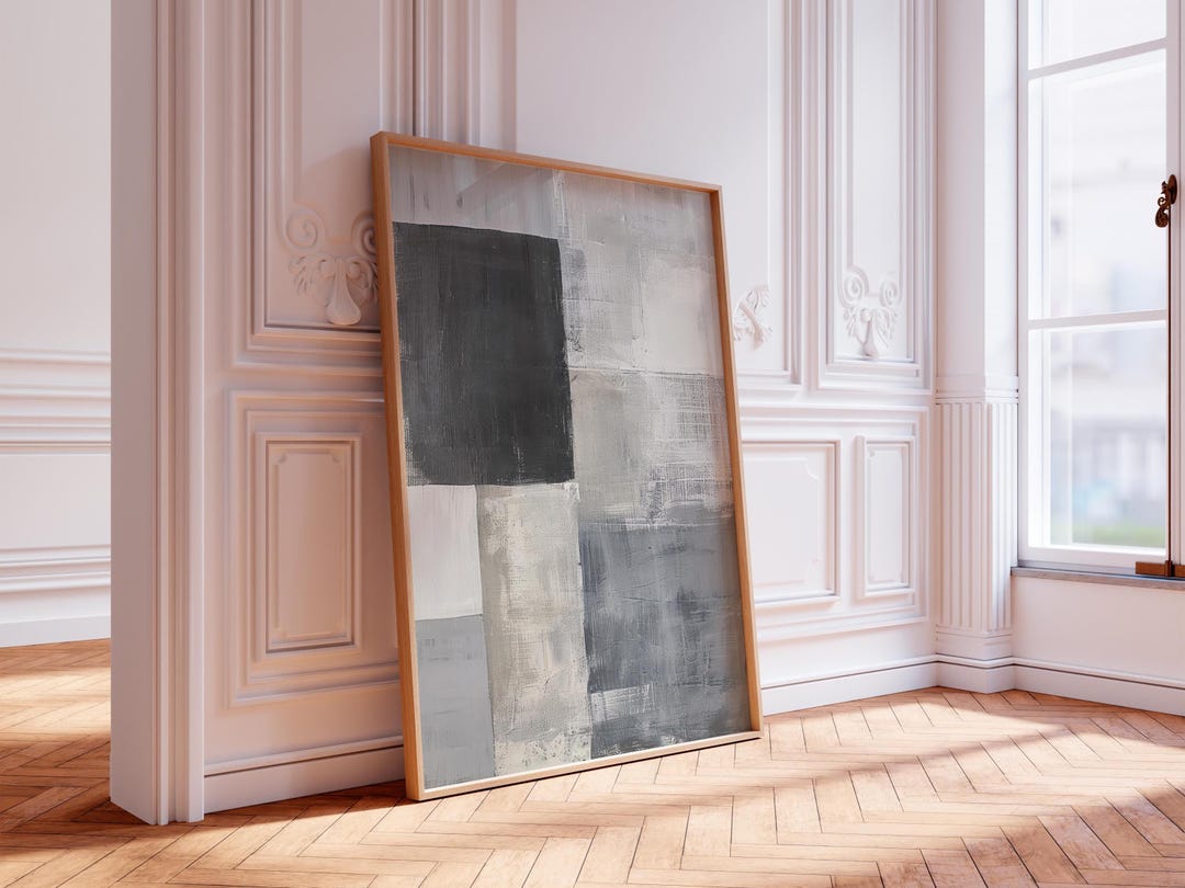 Modern Grayscale Abstract Art, Minimalist Black White Grey Wall Decor ...