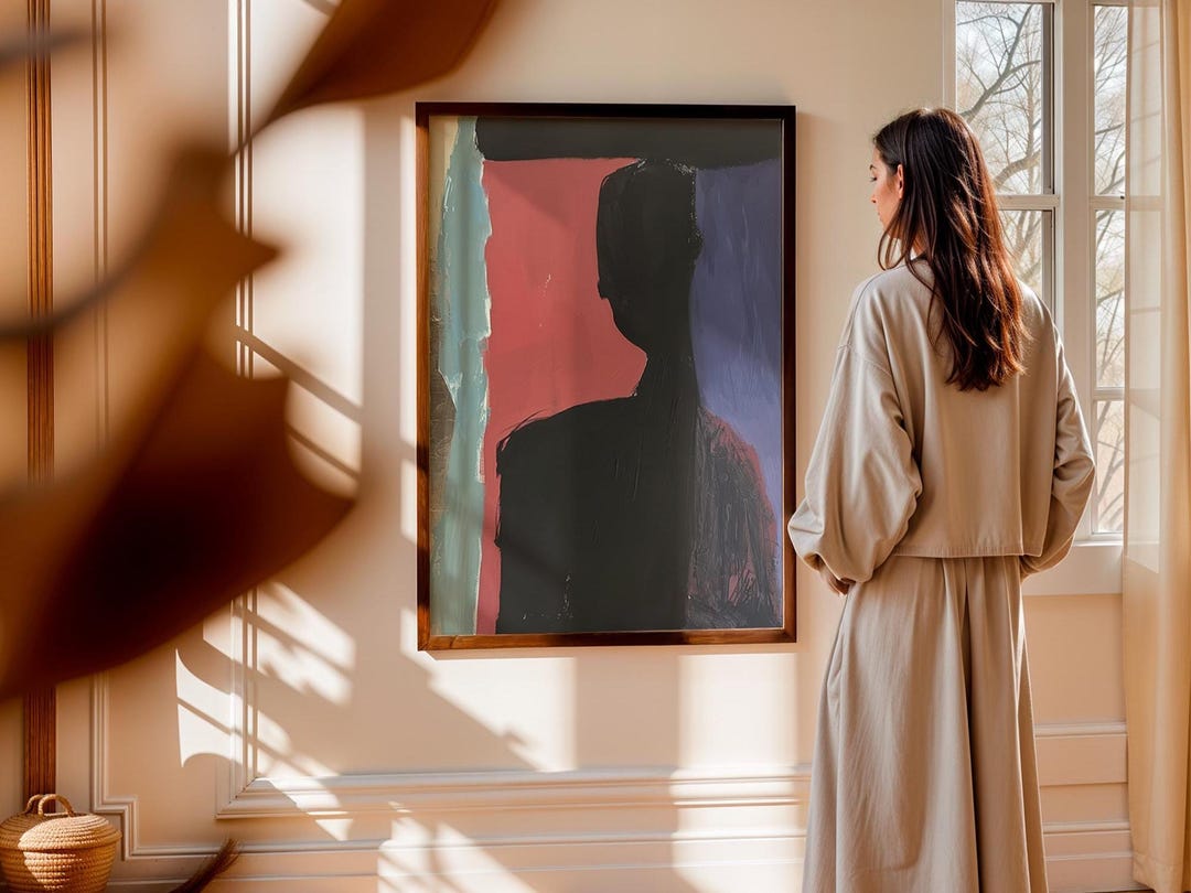 Modern Abstract Figure Art, Black Silhouette Coral Teal Blue Wall Art ...