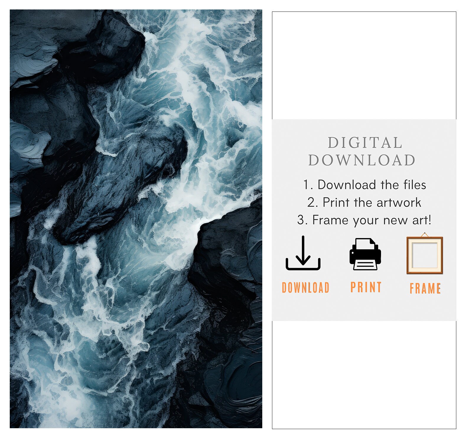 River Painting Black Landscape Art Print | | Dark Tones PRINTABLE ...