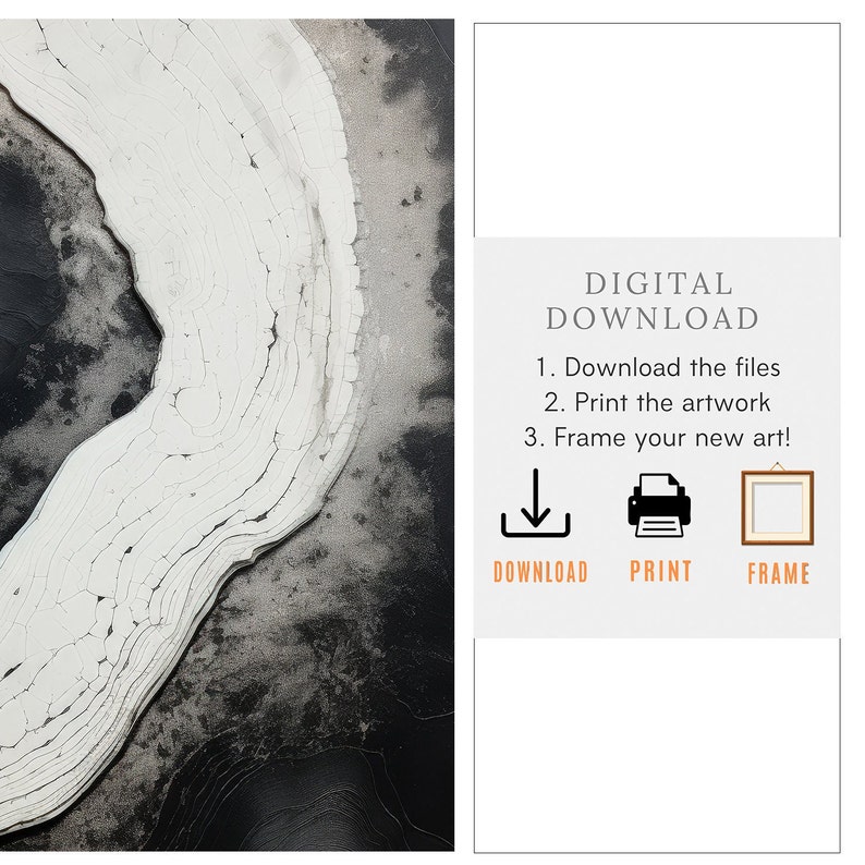 Large Black and White Abstract Art Black River Painting Abstract ...
