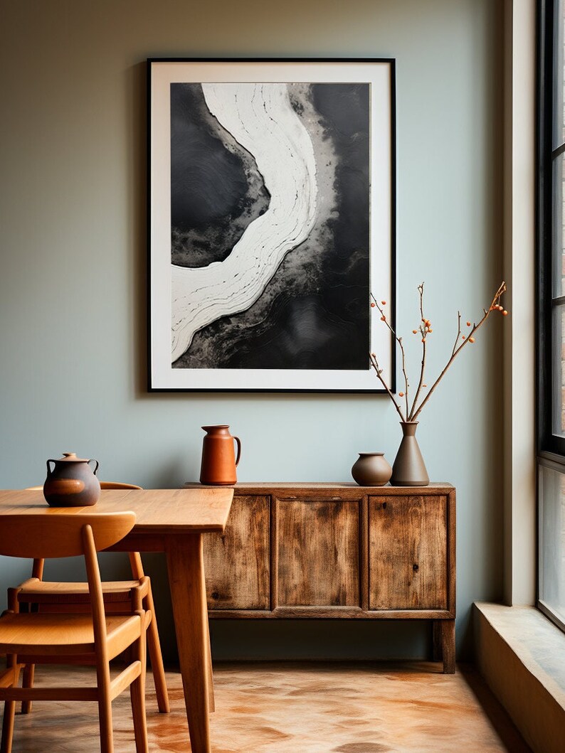 Large Black and White Abstract Art Black River Painting Abstract ...