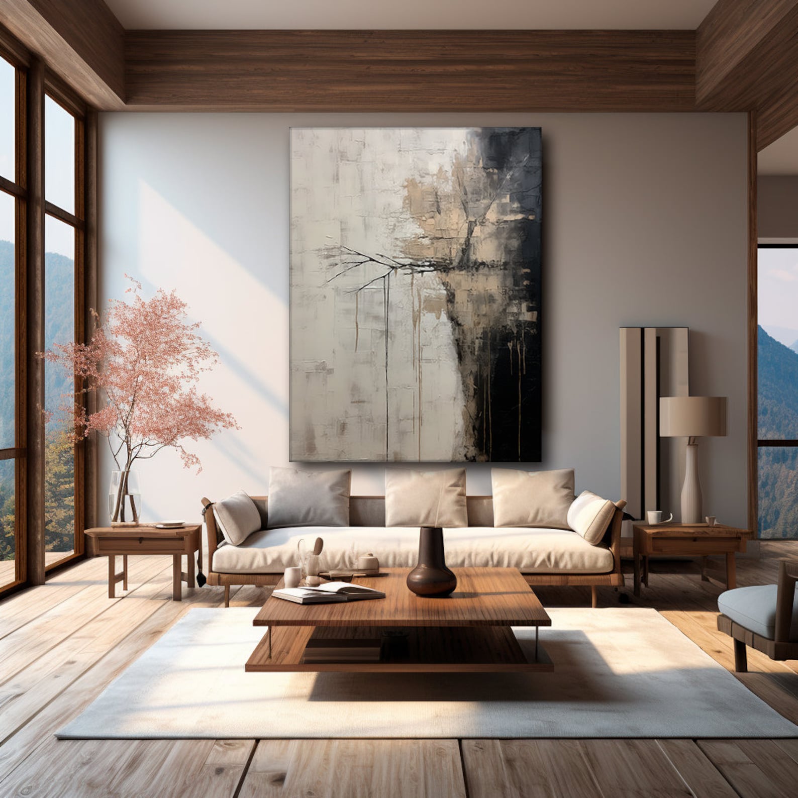 Abstract Painting Tree Abstract Wall Art Neutral Wall Art Living Room ...