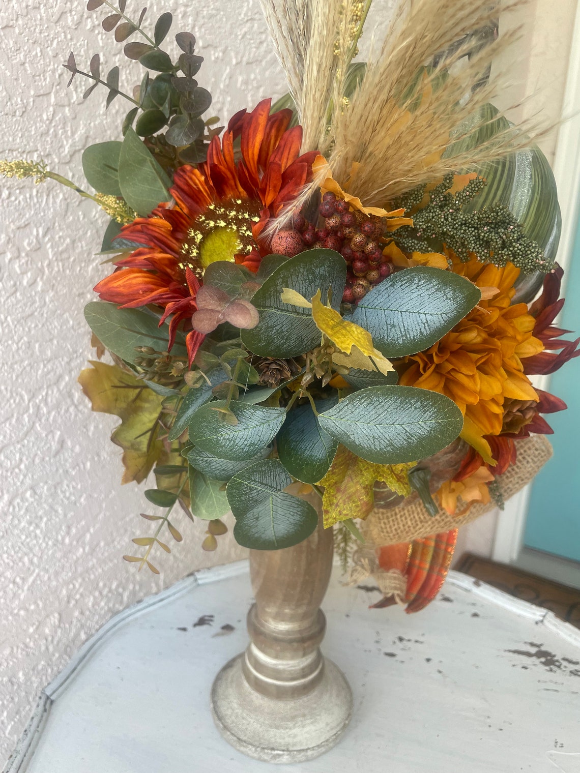 Green Pumpkin Arrangement, Fall Pumpkin Candlestick, Fall Floral ...