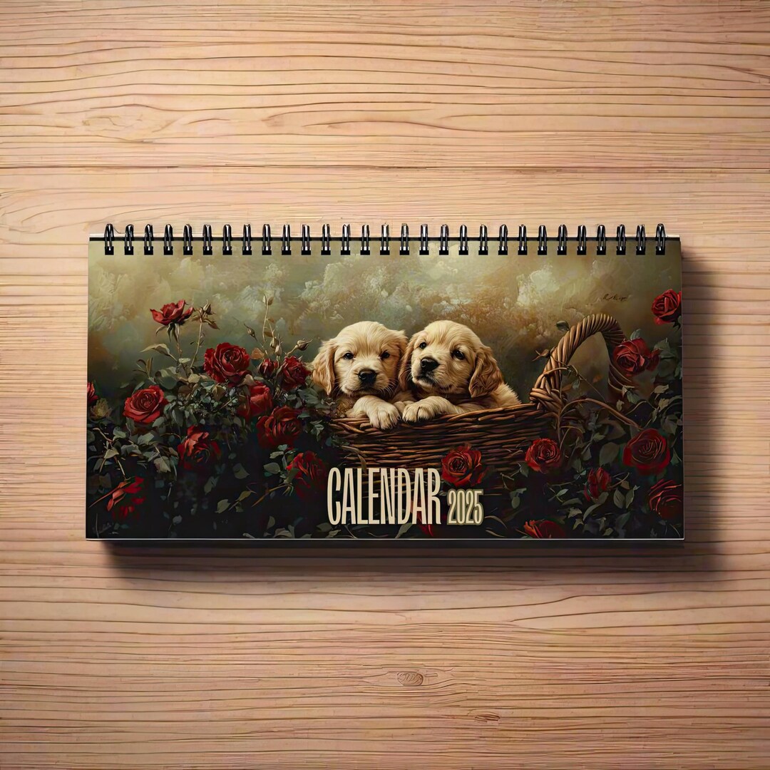 Dog Desktop Calendar 2025 Golden Retrievers Planner, Yearly Organizer ...