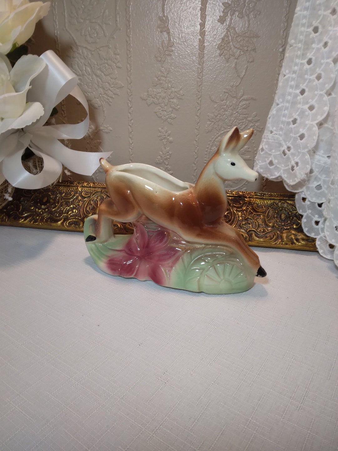 Ceramic Deer Planter 1950s American Bisque Pottery Leaping - Etsy