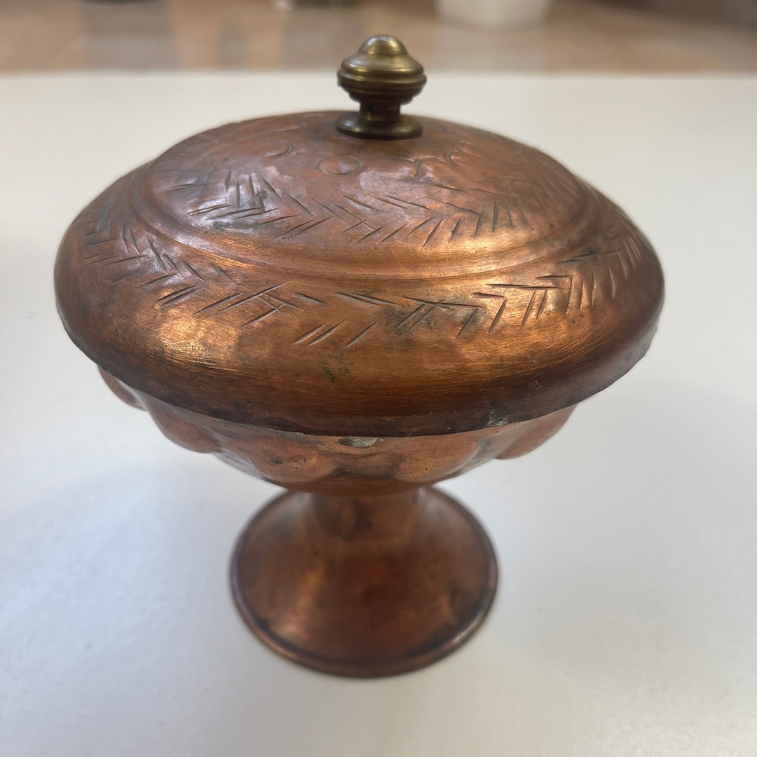 Vintage Antique Cooper Container Handicraft Bowl With Lid 50s 60s Rare ...