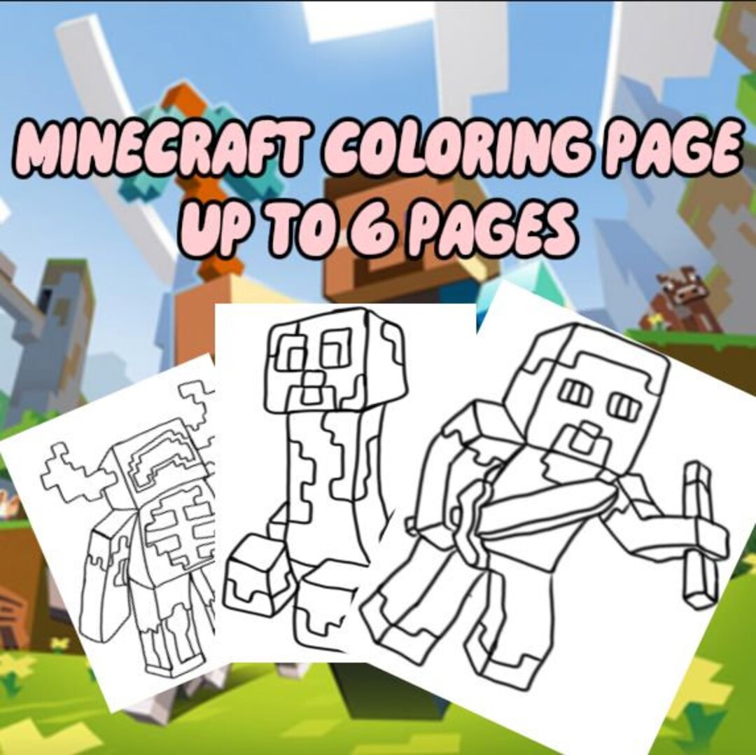 Mineblock Coloring Pages 6 Items - Etsy