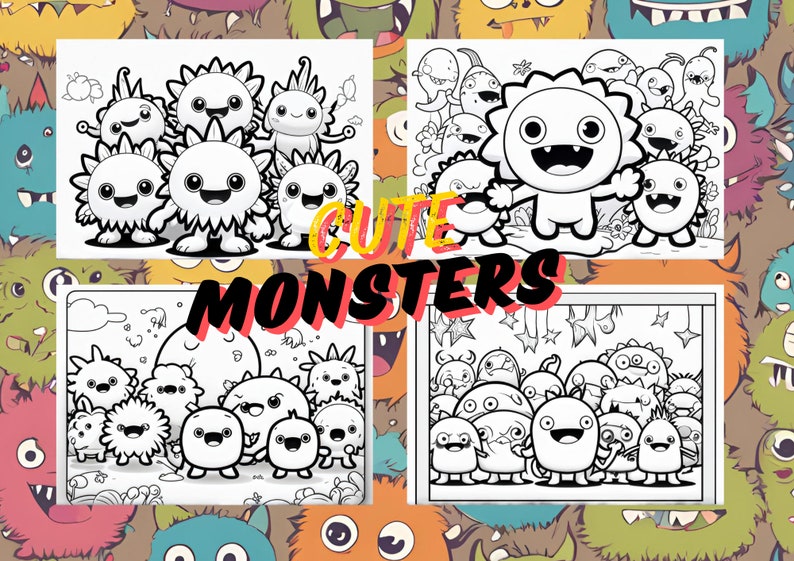 Cute Monsters Coloring Pages for Kids - Etsy