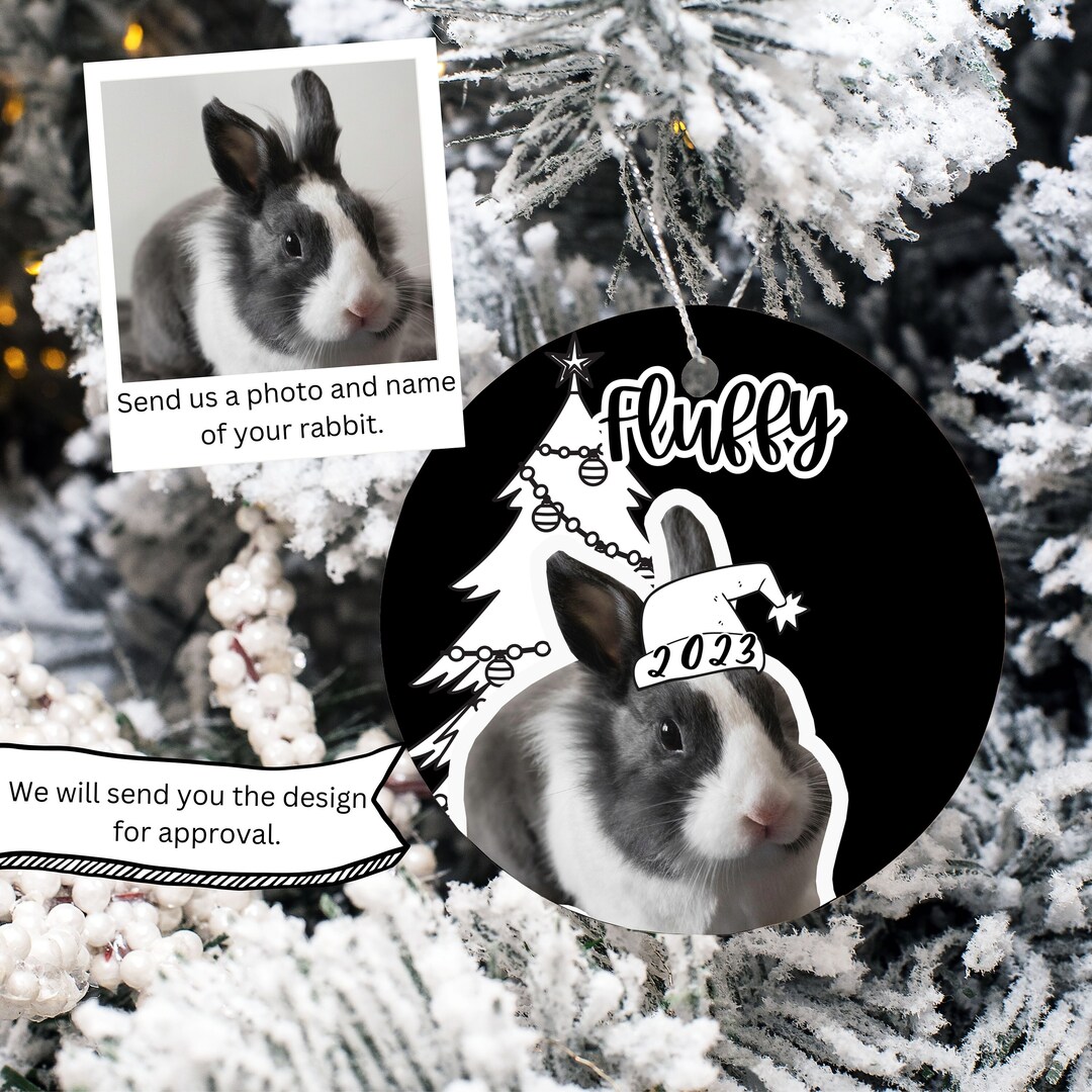 Christmas Photo Ceramic Ornament, Rabbit Bauble, Personalised Christmas ...