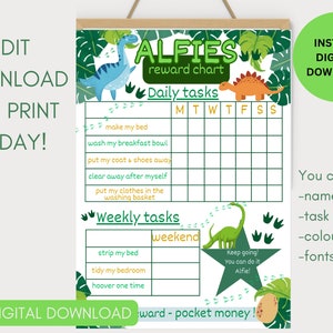 Editable Reward Chart, Dinosaur Reward Chart, Kids Chore Chart, List ...