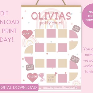Editable Pastel Potty Reward Chart, Editable Rainbow Chart, Printable ...