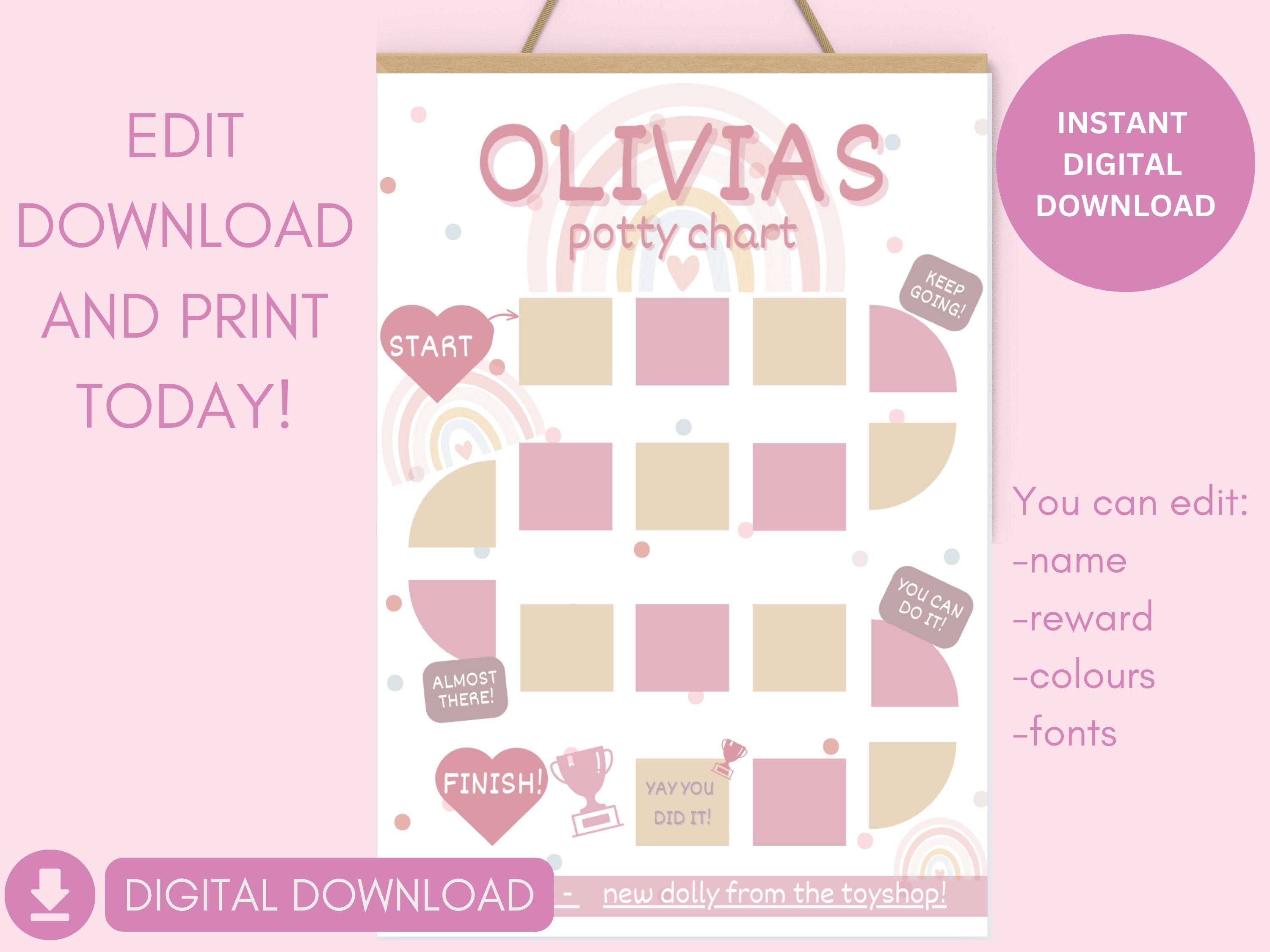 Editable Pastel Potty Reward Chart, Editable Rainbow Chart, Printable ...