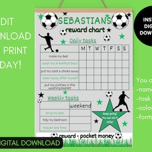 Editable Football Reward Chart, Kids Beaviour Chart, Football Chart ...