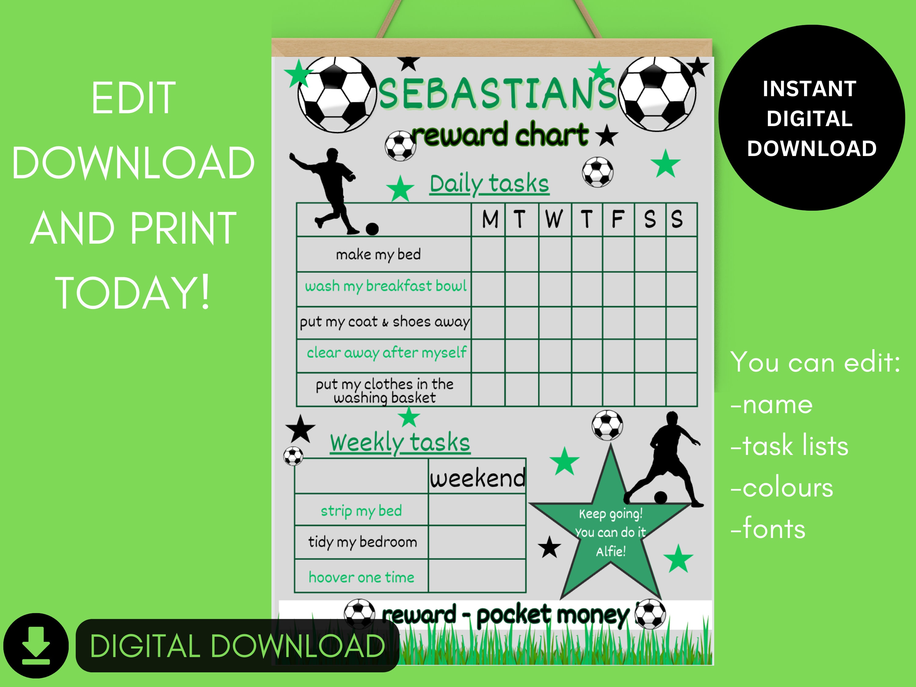 Editable Football Reward Chart, Kids Beaviour Chart, Football Chart ...