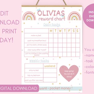 Editable Boho Rainbow Reward Chart, Reward Chart, Behaviour Chat, Kids ...