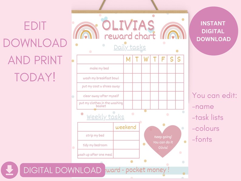 Editable Boho Rainbow Reward Chart, Reward Chart, Behaviour Chat, Kids ...