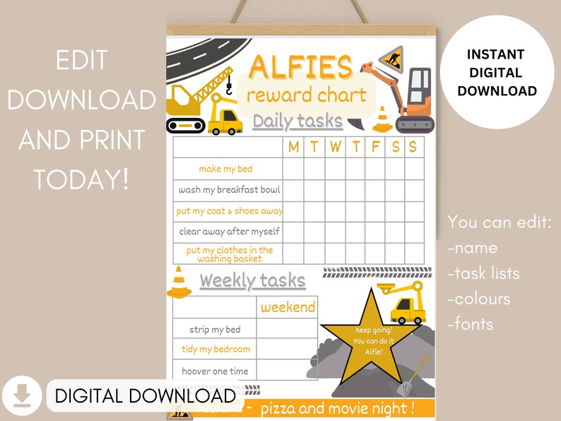 Editable Tractor Reward Chart, Kids Tractor Rewards Chart, Construction ...