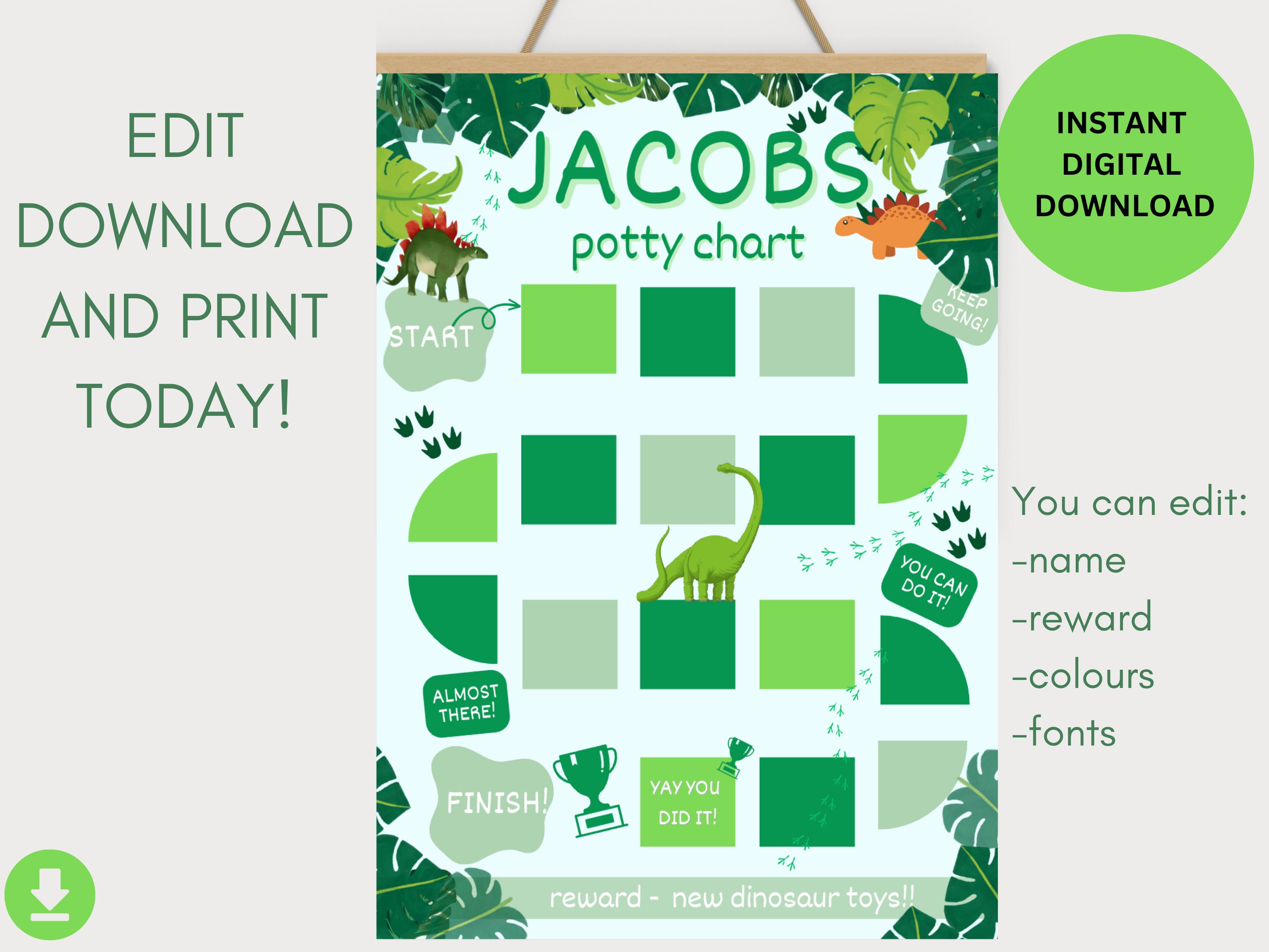 Dinosaur Potty Chart, Printable Potty Training Chart, Boy Sticker Chart ...