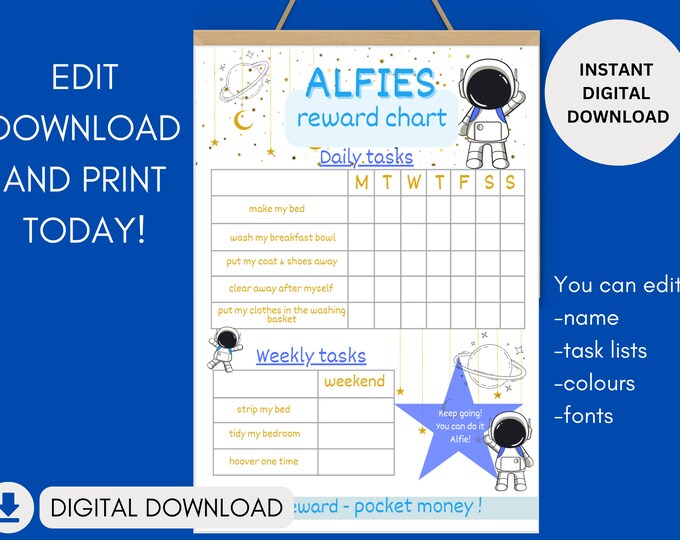 Editable Space Reward Chart Printable Behavior Chart Daily Chore Chart ...