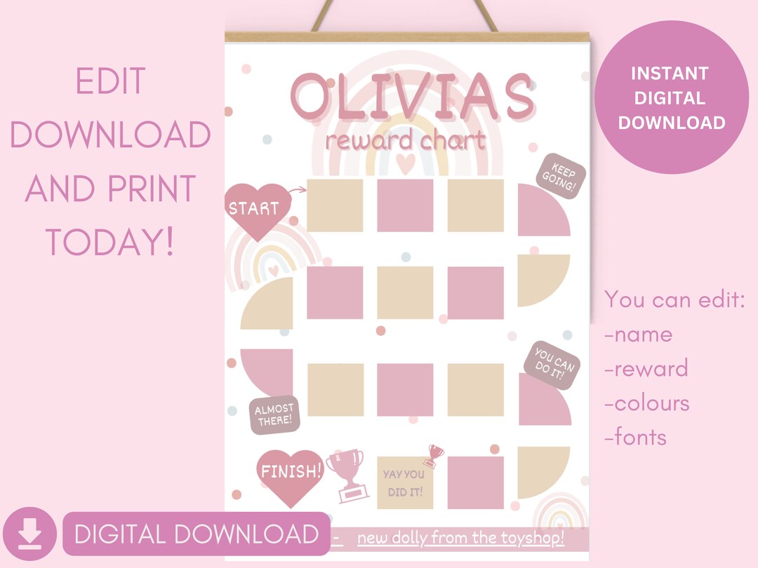 Editable Rainbow Reward Chart, Boho Nursery Printable, Kids Behaviour ...