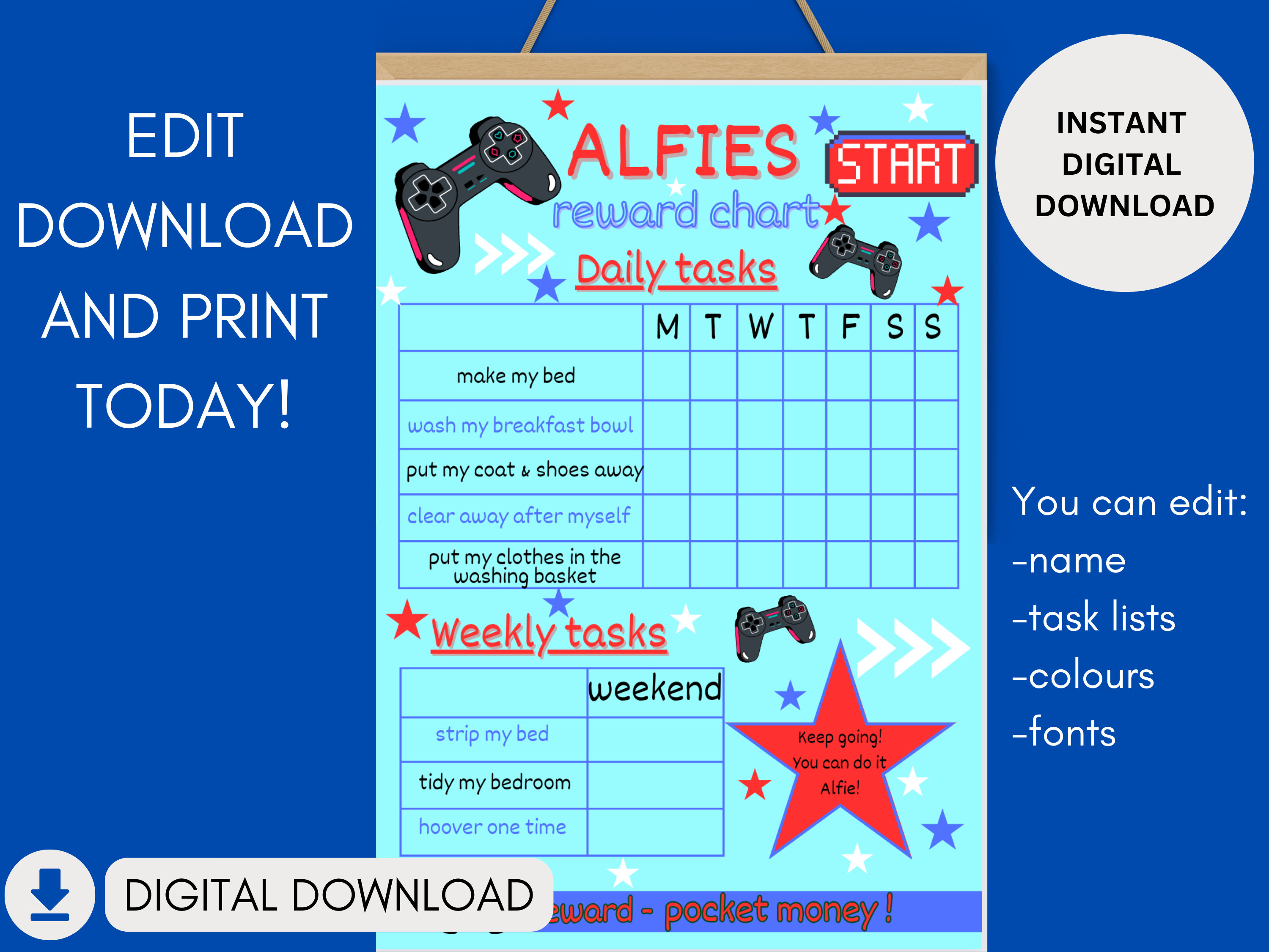 Gaming Reward Chart Printable Editable Rewards Chart Kids - Etsy