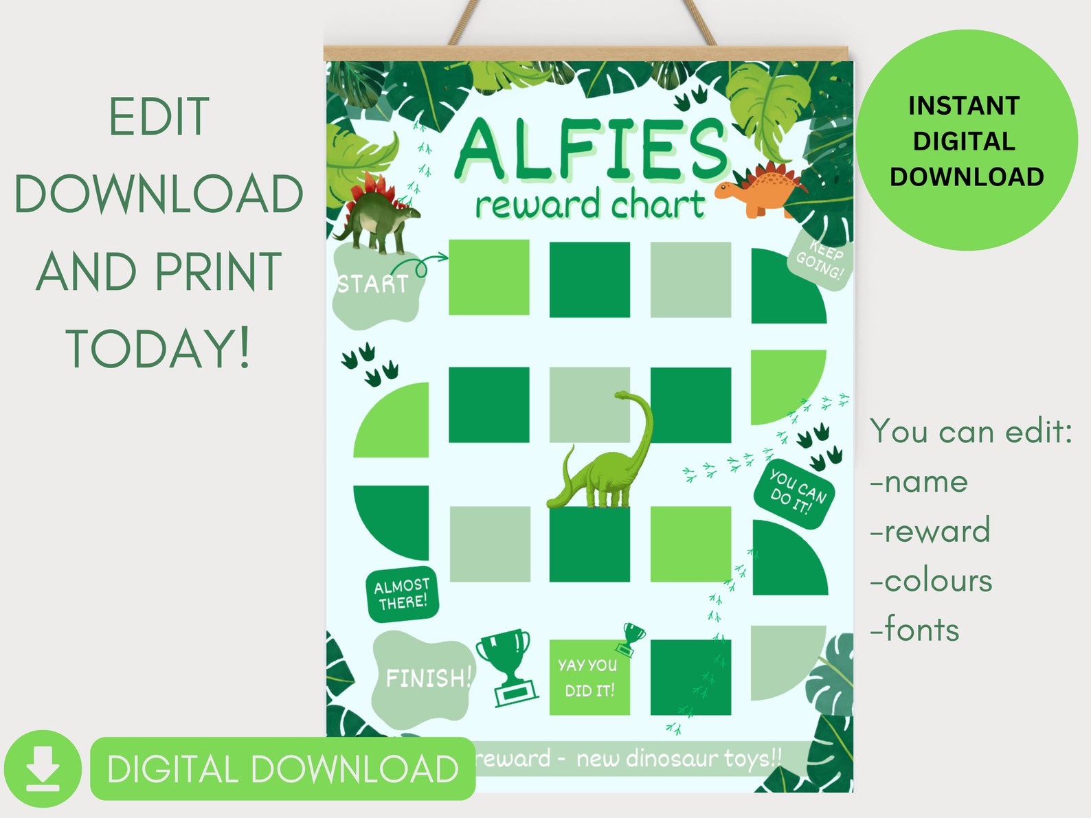 Editable Dinosaur Reward Chart, Printable Reward Chart, Kids Behaviour ...