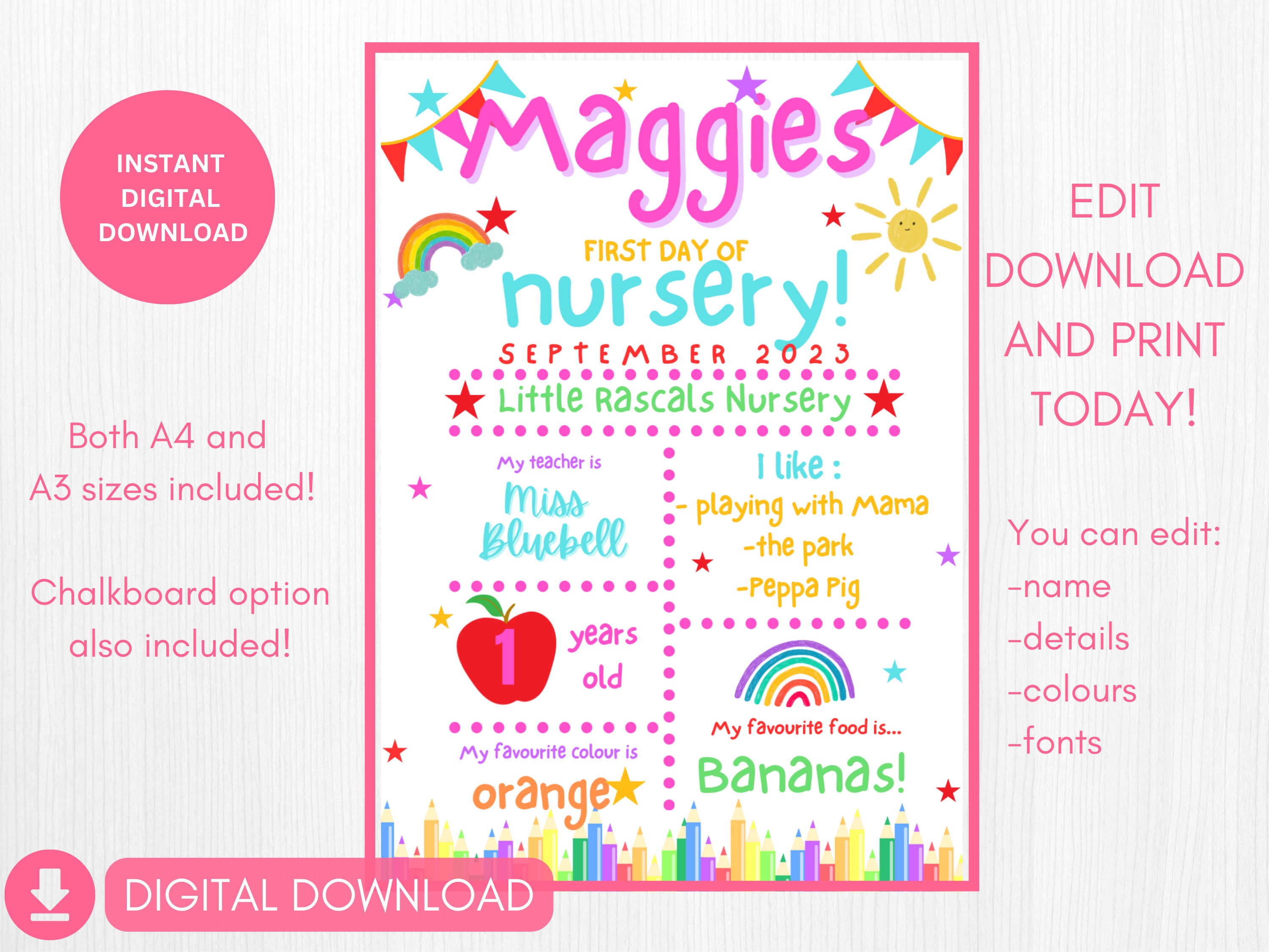 Editable First Day at Nursery, Printable 1st Day at Nursery, Printable ...