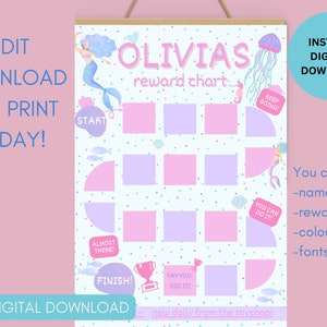 Editable Mermaid Reward Chart, Kids Reward Chart Mermaids, Printable ...