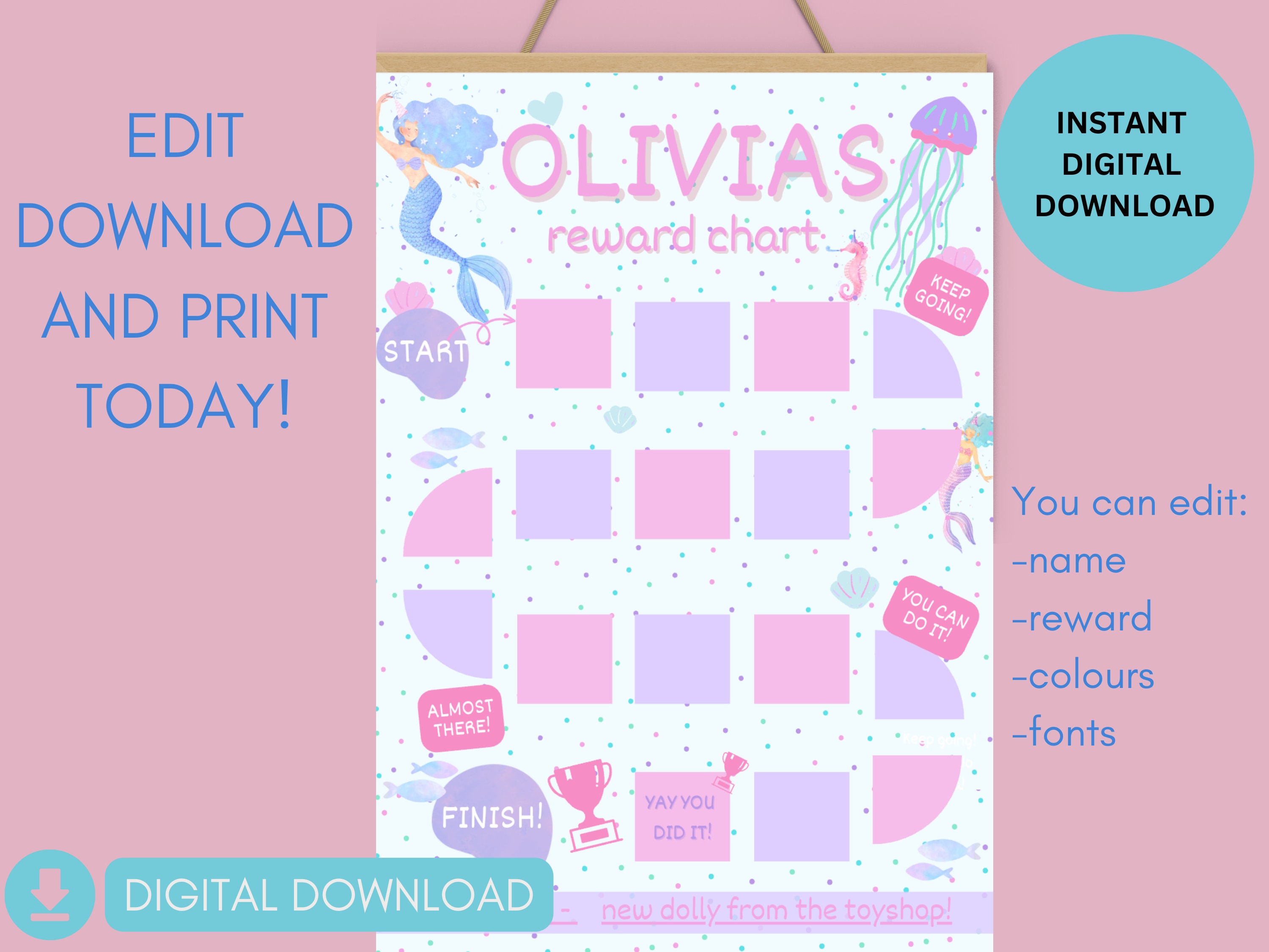 Editable Mermaid Reward Chart, Kids Reward Chart Mermaids, Printable ...