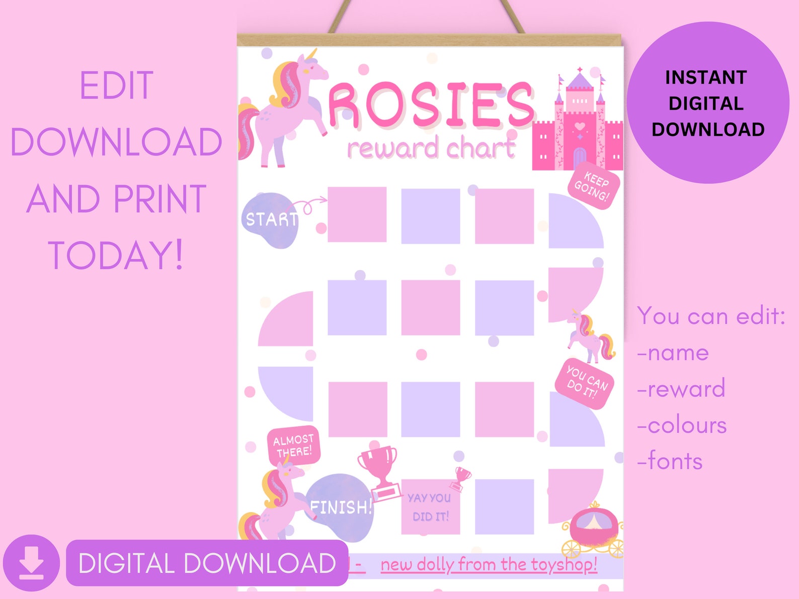 Editable Unicorn Reward Chart, Reward Chart Printable, Behaviour Chart ...