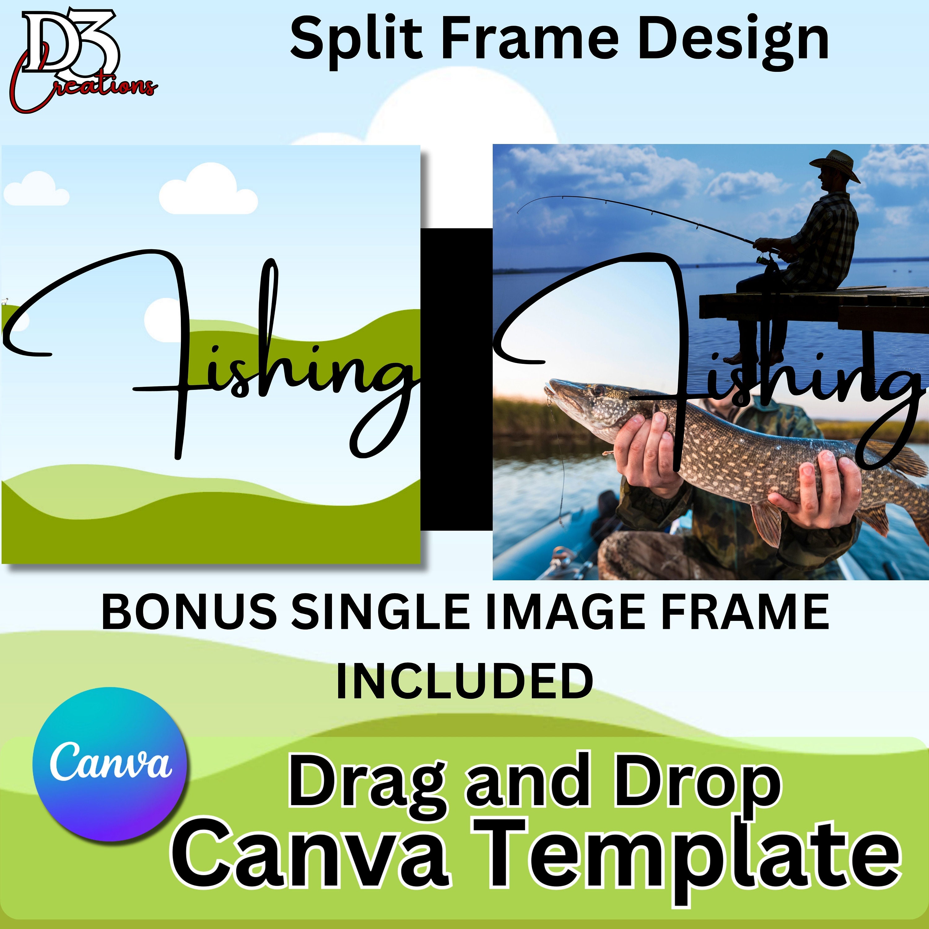 Fishing Canva Frame Drag and Drop Fishing Split Frame Create Your Own ...