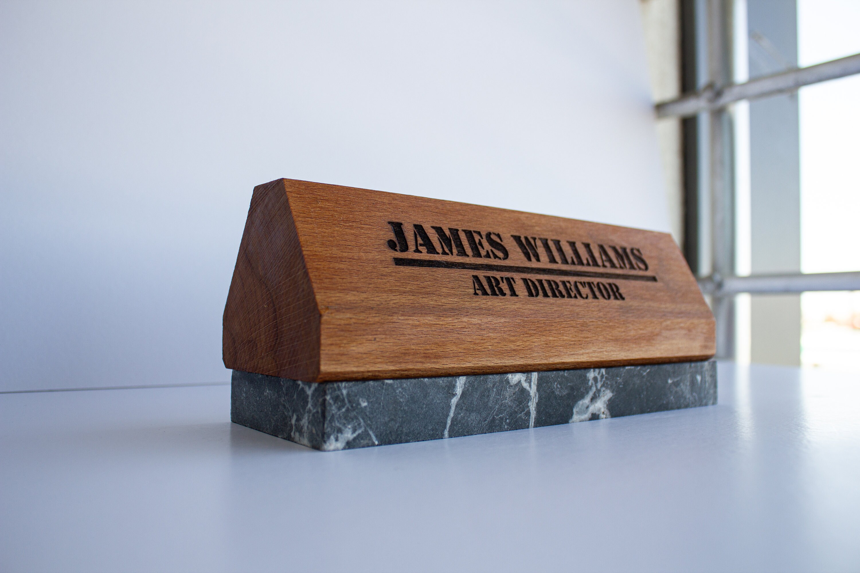 Personalized Desk Name Plate Wooden and Marble Desk Wedge - Etsy