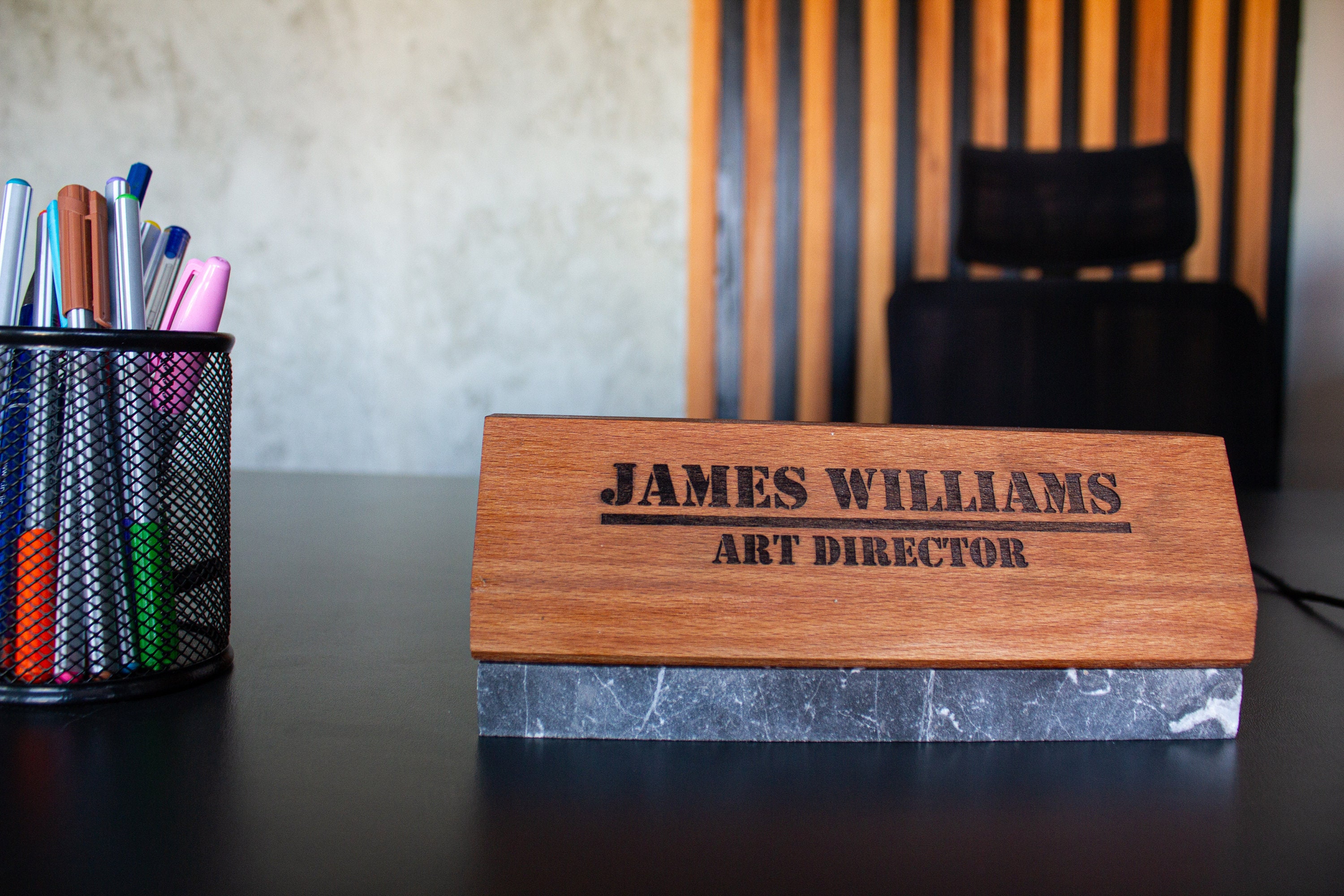 Personalized Desk Name Plate Wooden and Marble Desk Wedge - Etsy