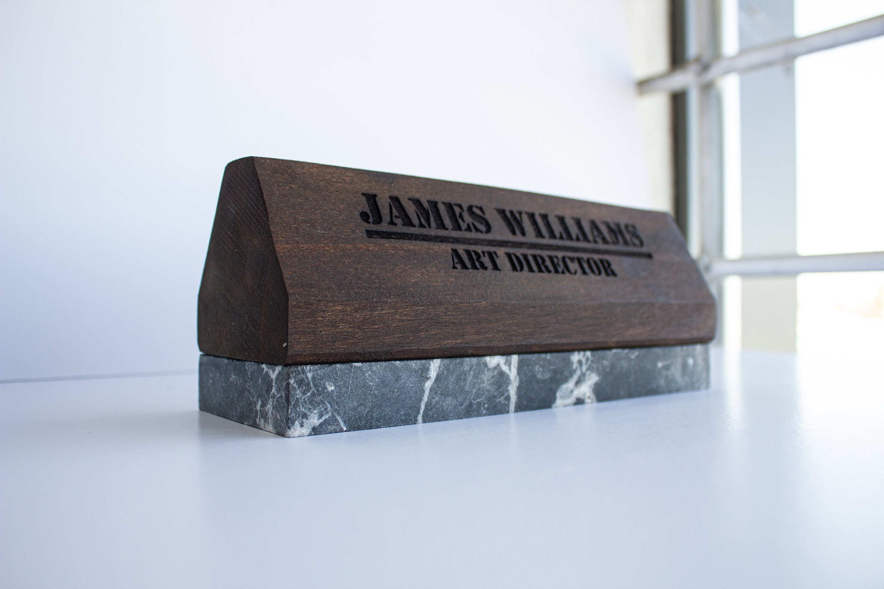 Personalized Desk Name Plate Wooden and Marble Desk Wedge - Etsy