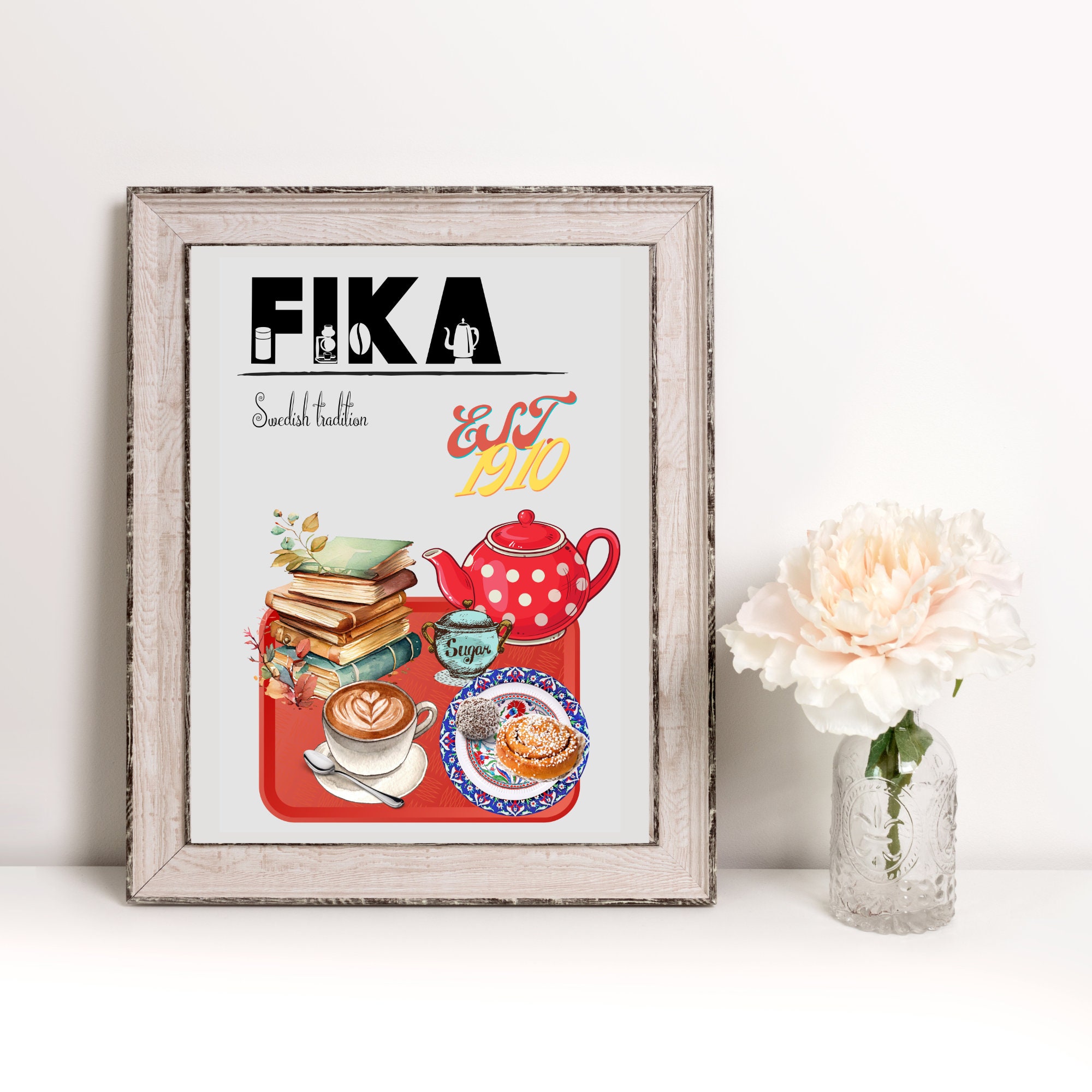 Fika Print, Coffee Wall Art, Cakes and Coffee Wall Art, Modern ...
