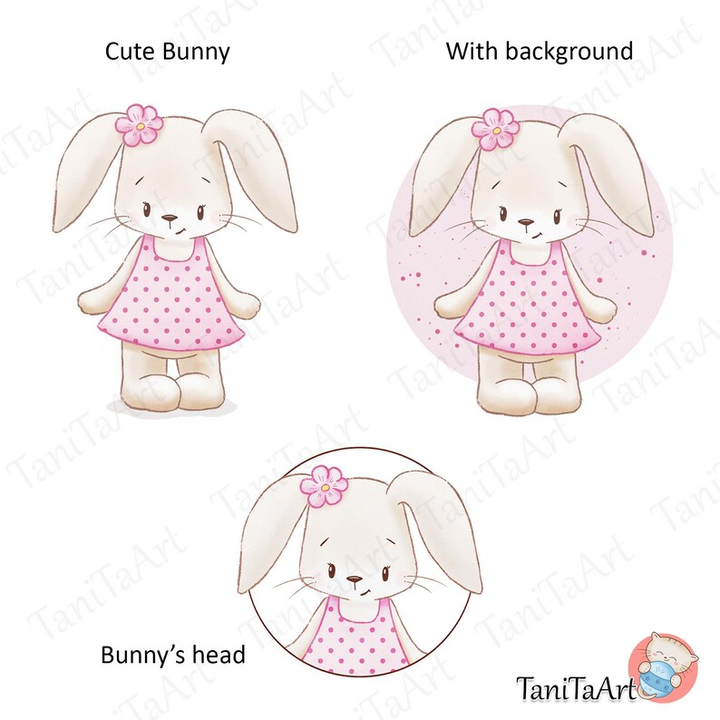 Cute Bunny Girl Clipart, Kawaii Illustration, Baby Kids Children ...