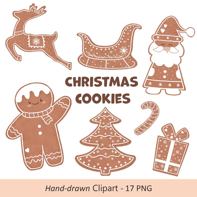 Gingerbread Cookies Clipart, Winter Graphics, Hand Drawn Christmas ...