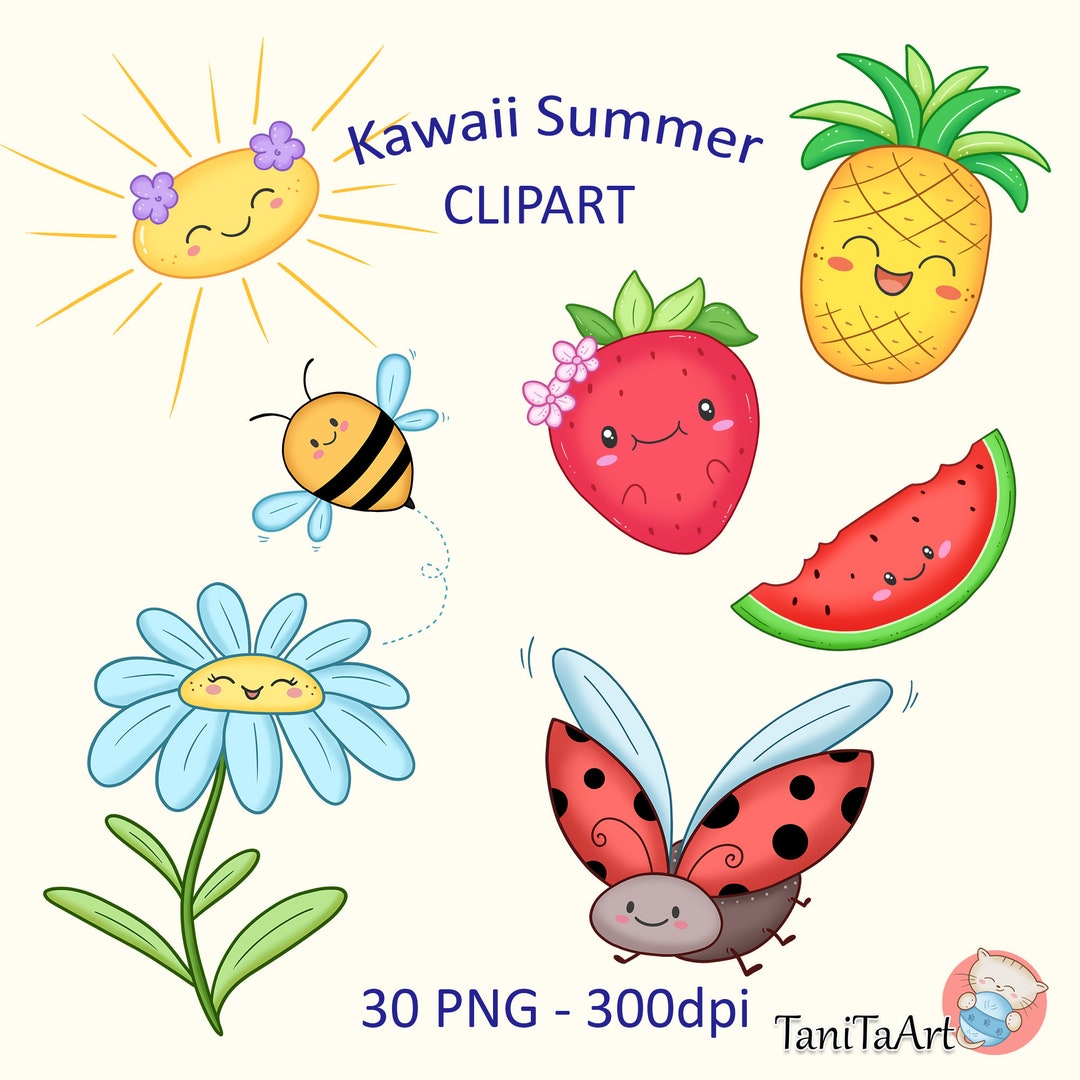 Hand Drawn Summer Clipart, Cute Kids Clip Art, Kawaii Summer Graphics ...