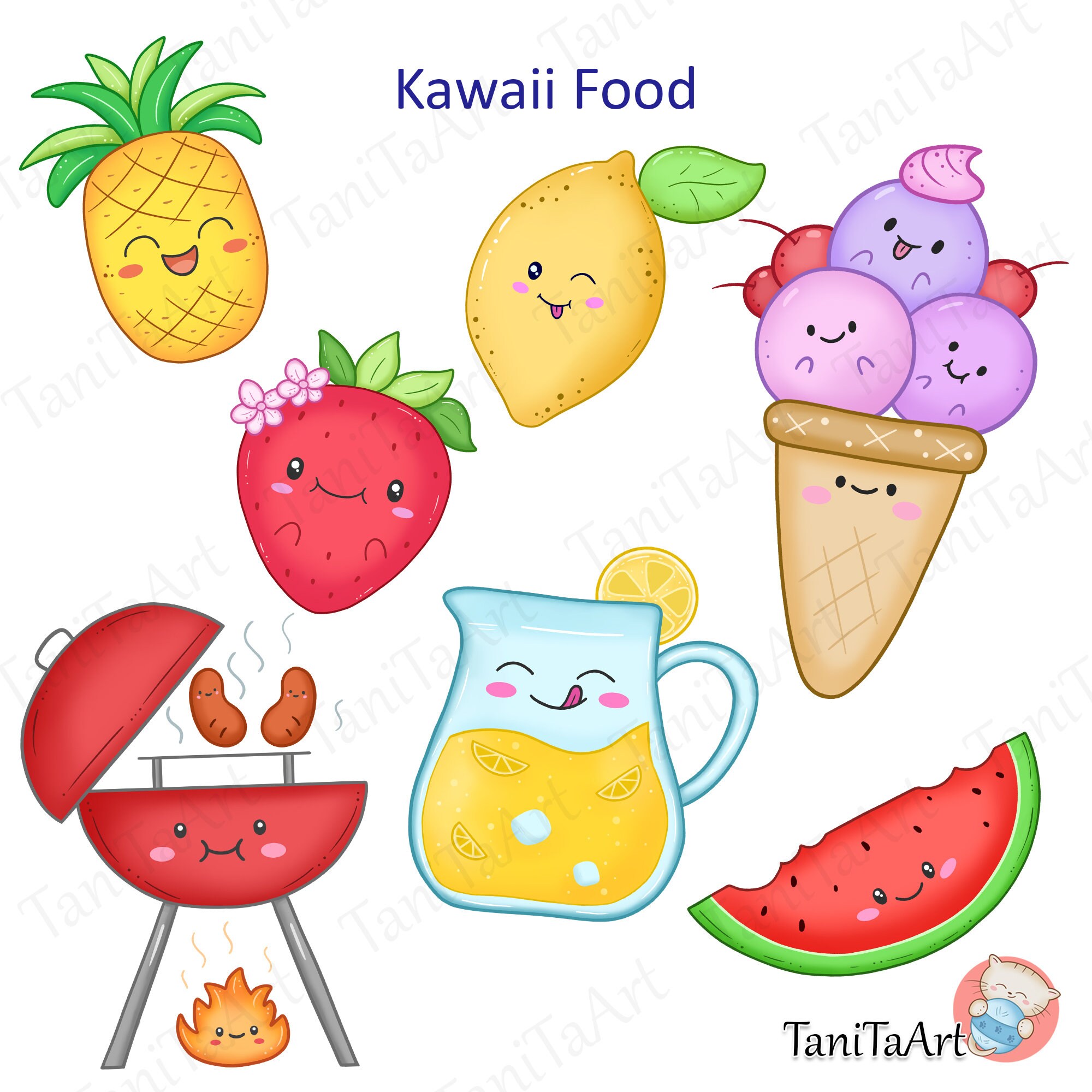 Hand Drawn Summer Clipart, Cute Kids Clip Art, Kawaii Summer Graphics ...