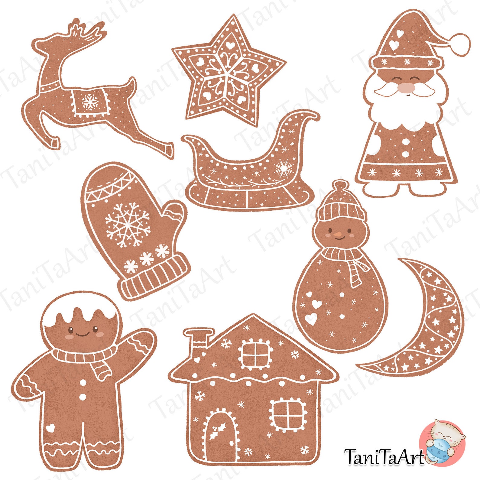 Gingerbread Cookies Clipart, Winter Graphics, Hand Drawn Christmas ...