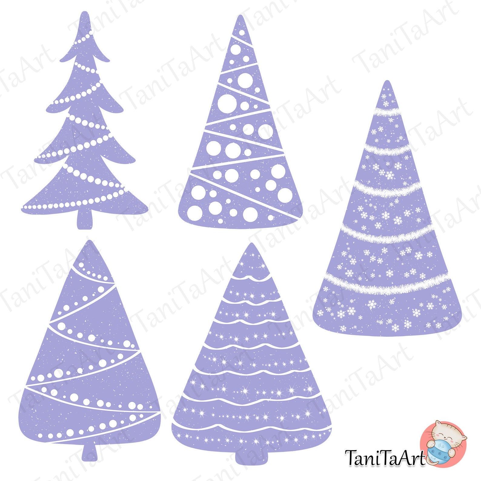Snowy Winter Trees Clipart, Winter Houses Clip Art, Christmas Trees ...